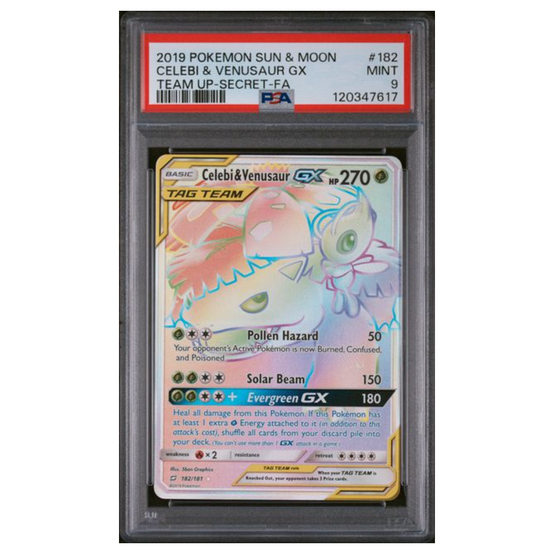 Celebi & Venusaur GX Tag Team Team Up #182 PSA 9